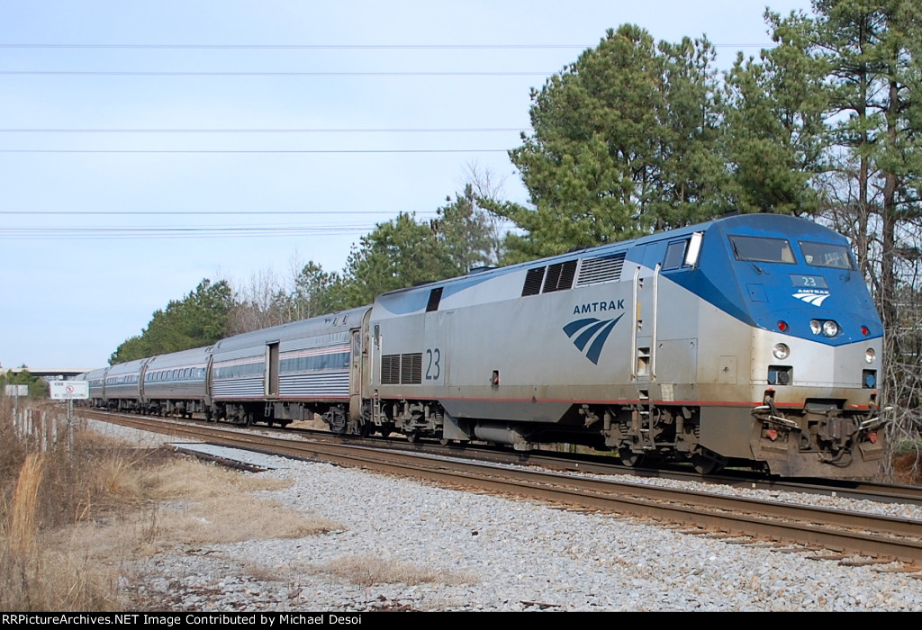 Amtk P-42DC #23 leads a southbound at Collier Yard